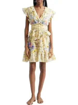 Camilla Ruffle Waisted Linen Minidress - Darling Buds