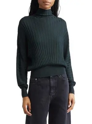 Proenza Schouler Luiza Mock Neck Ribbed Sweater - Bottle Green
