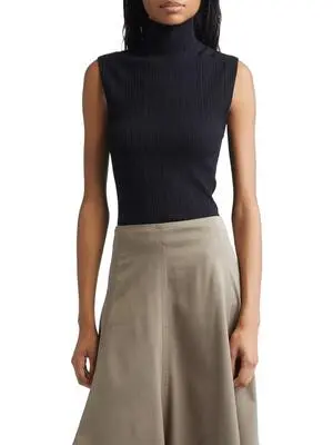Proenza Schouler Federica Sleeveless Ribbed Funnel Neck Sweater - Black
