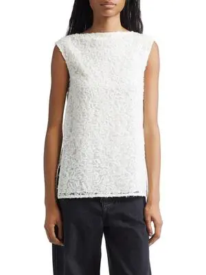 Proenza Schouler Virginie Embroidered Fringe Mesh Top - Off White