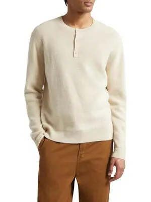 THE ELDER STATESMAN Cashmere Thermal Waffle Stitch Henley Sweater - Natural