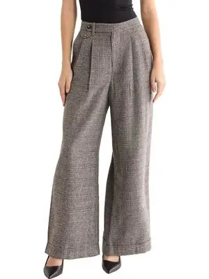 Astr The Label Lanie Wide Leg Pants - Grey Plaid