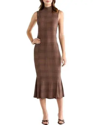 Astr The Label Leigha Plaid Midi Dress - Brown Plaid