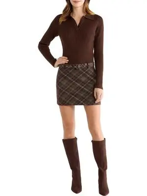 Astr The Label Baylie Mixed Media Long Sleeve Sweater Dress - Brown