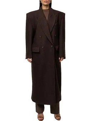 JLUXLABEL Wool-blend Double-breasted Coat - Chocolate