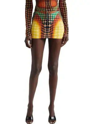 Jean Paul Gaultier Re-edition Polka Dot Trompe L'oeil Mesh Miniskirt - Orange/blue/brown