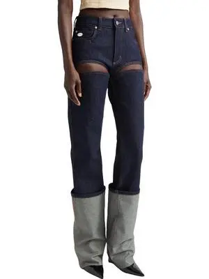 Jean Paul Gaultier Cutout Cuffed Straight Leg Jeans - Indigo
