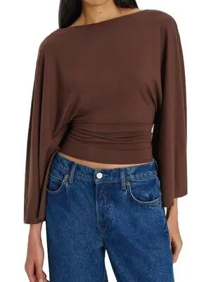 REFORMATION Avery Long Sleeve Top - Cafe