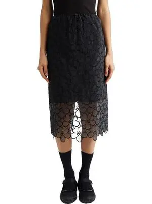 Cecilie Bahnsen Bria Floral Embroidered Organza Midi Skirt - Black Felicia Embroidery