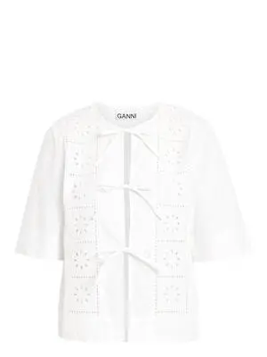 GANNI Broderie Anglaise Cotton Top - White