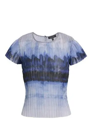 Rag & Bone Printed Plissé-organza Top - Navy