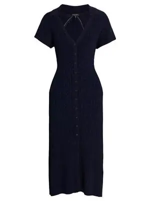 Rag & Bone Esme Ribbed-knit Midi Shirt Dress - Navy