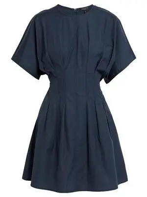Rag & Bone Maddie Pleated Cotton-poplin Mini Dress - Navy