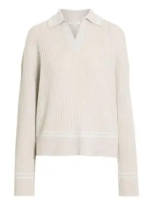Rag & Bone Mabel Ribbed Merino Wool-blend Polo Sweater - Light Gray