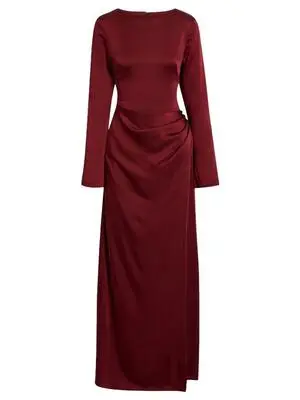 Simkhai Quiana Draped Satin Gown - Claret
