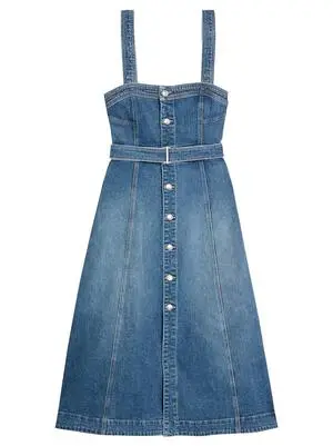 Simkhai Alba Belted Denim Midi Dress - Mid Denim