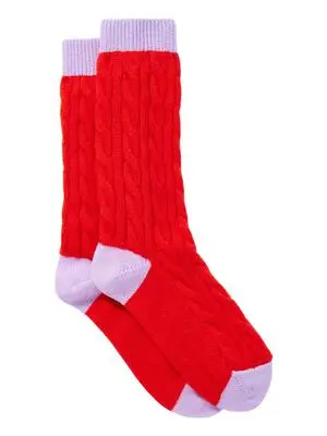 Guest In Residence Two-tone Cable-knit Cashmere Socks - Red