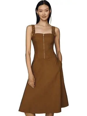 Maeve Hardware A-line Zip-front Midi Dress - Brown