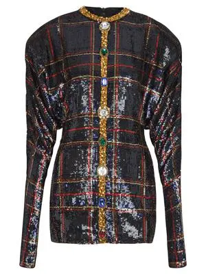 Balmain Embellished Checked Mini Dress - Black