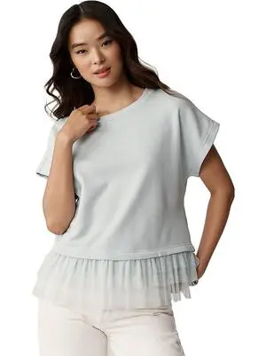 Maeve Short-sleeve Ruffle-trim Oversized Top - Ceramic Blue