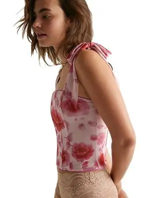 Free People Intimately Printed Mesh Corset Top - Pink Combo