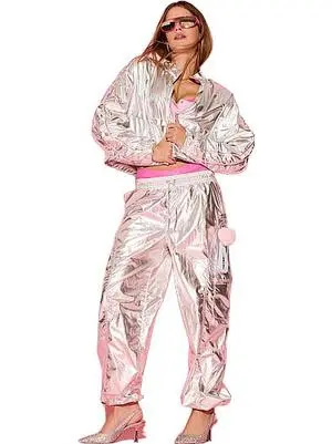 Pink Metallic Barrel Cargo Pants - Gold
