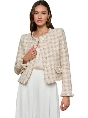 L'Agence Houndstooth Tweed Zell Jacket - Taupe/grey Houndstooth