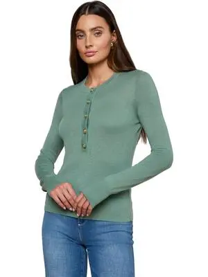 L'Agence Ronda Knit Henley Top - Jasper Green/gold Lion