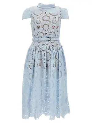 SELF-PORTRAIT Floral Lace Midi Dress - Sky Blue