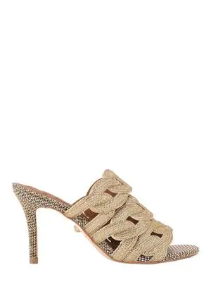 Kurt Geiger Leather Embellished Chain Heeled Mules - Gold