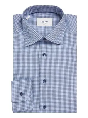 Eton Cotton Twill Check Slim Shirt - Blue