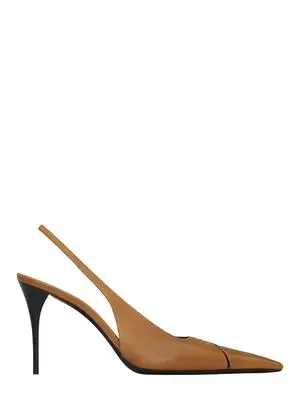 Saint Laurent Leather Babylone Slingback Pumps - Brown