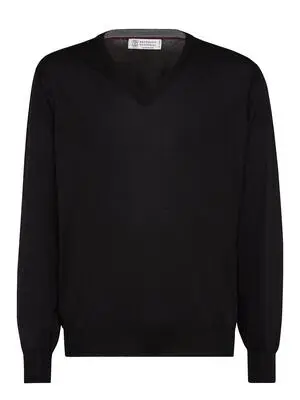 Brunello Cucinelli Cashmere V-neck Pullover Sweater - Black