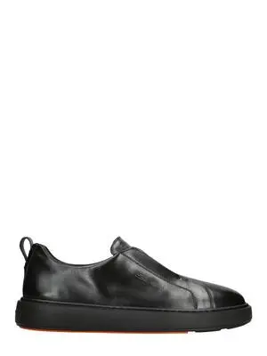 Santoni Leather Slip-on Sneakers - Black