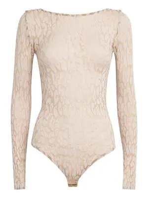 Wolford Leopard Print Thong Bodysuit - Beige