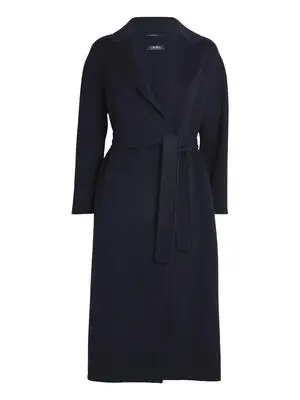 Max Mara Virgin Wool Midi Wrap Coat - Blue
