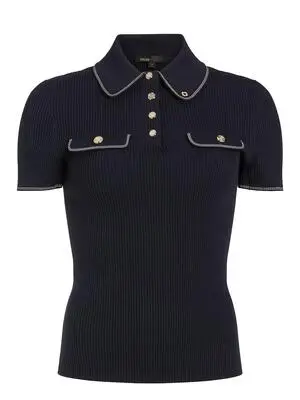 Maje Ribbed Polo Shirt - Blue