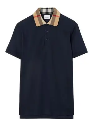 Burberry Cotton Check-collar Polo Shirt - Navy