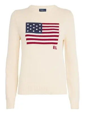 Polo Ralph Lauren Cotton American Flag Sweater - Ivory