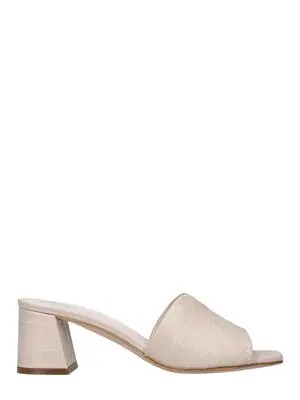 GINA Leather Croc-embossed Arles Mules - Beige