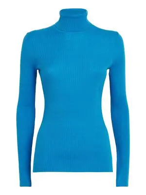 Maje Fine Knit Wool-silk Rollneck Sweater - Blue