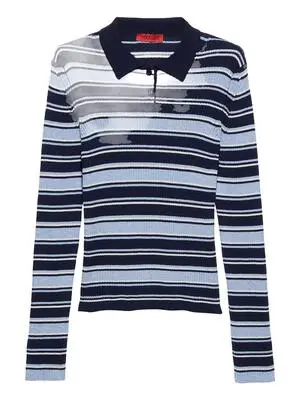 Max & Co. Rib-knit Stripe Polo Sweater - Blue