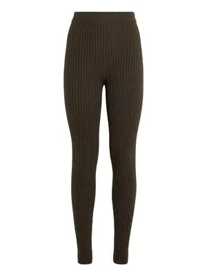 Max Mara Wool-blend Rib-knit Leggings - Green