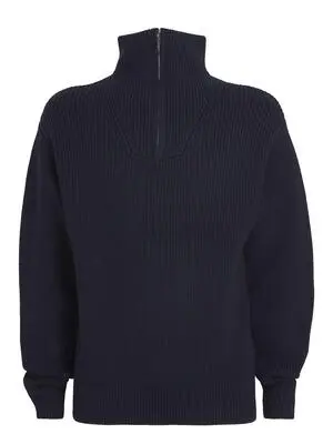 Officine Générale Merino Wool Quarter-zip Sweater - Navy