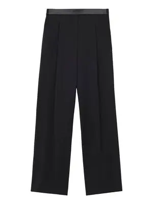 Loewe Wool Tailored Trousers With Leather Waistband - Black