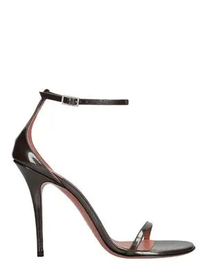 Amina Muaddi Patent Leather Barbara Heeled Sandals - Brown