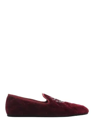 Burberry Velvet Quilted Estate Slippers - Red