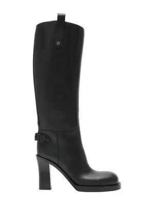 Burberry Calf Leather Cavalier Knee-high Boots - Black