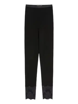 Valentino Garavani Cashmere Leggings With Floral Lace Hem - Black