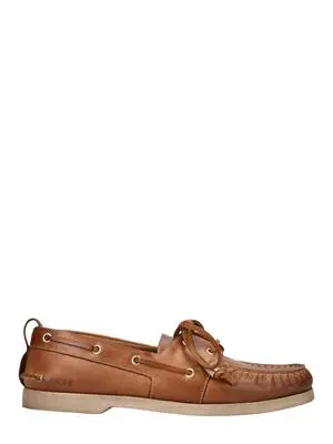GOLDEN GOOSE Leather Boat Shoes - Beige